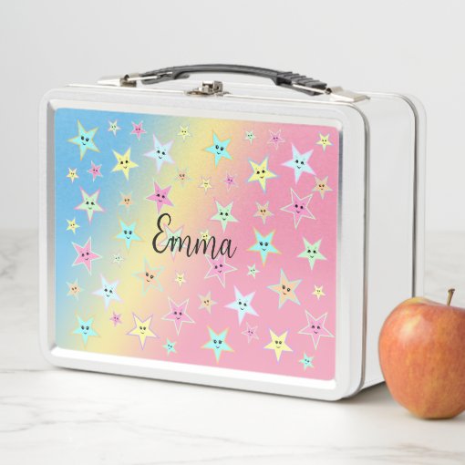 Cute stars with faces in pastel colors metal lunch box | Zazzle