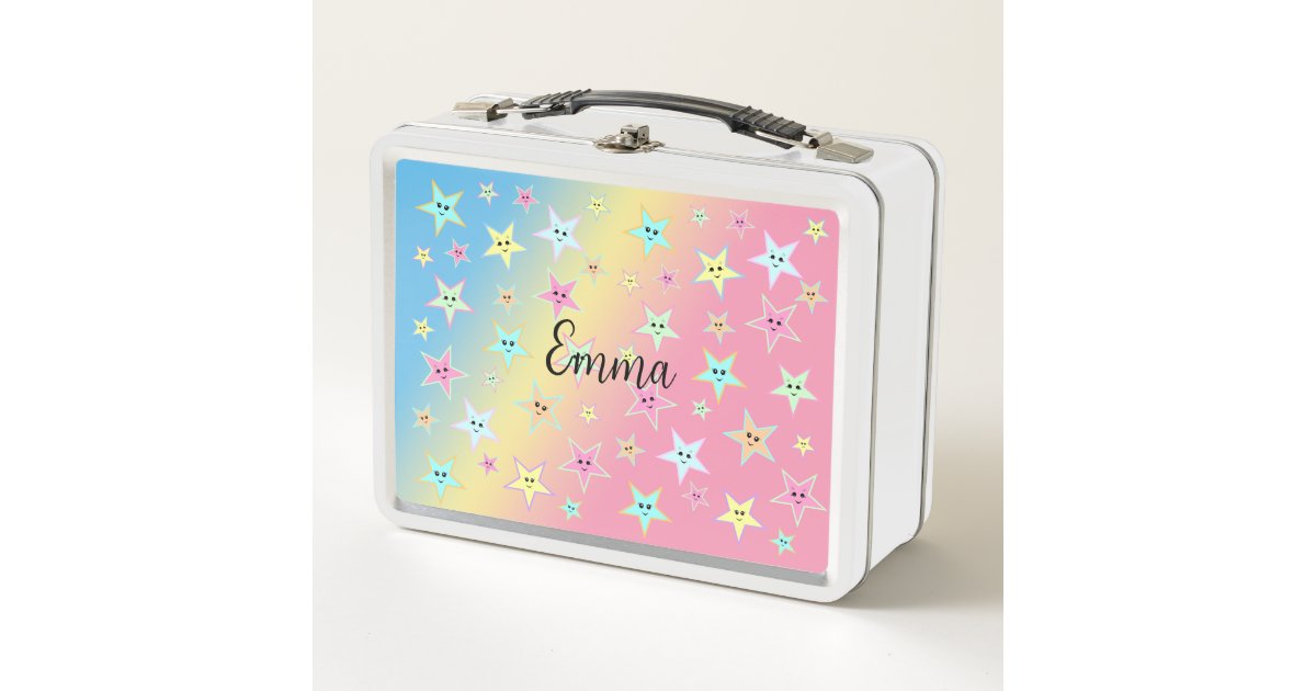 Cute stars with faces in pastel colors metal lunch box | Zazzle