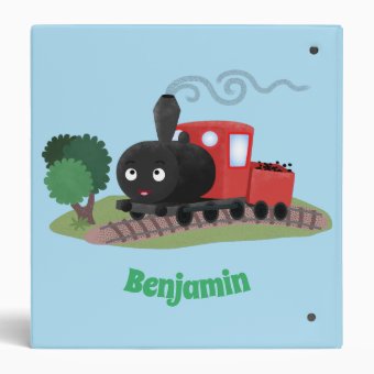 Cute steam train locomotive cartoon illustration 3 ring binder | Zazzle