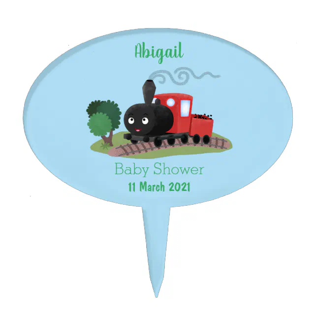 Cute steam train locomotive cartoon illustration cake topper | Zazzle