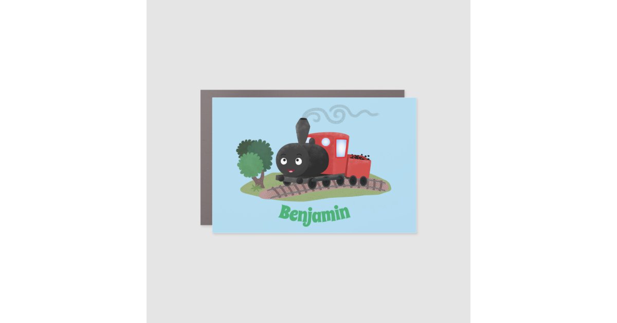 Cute steam train locomotive cartoon illustration car magnet | Zazzle