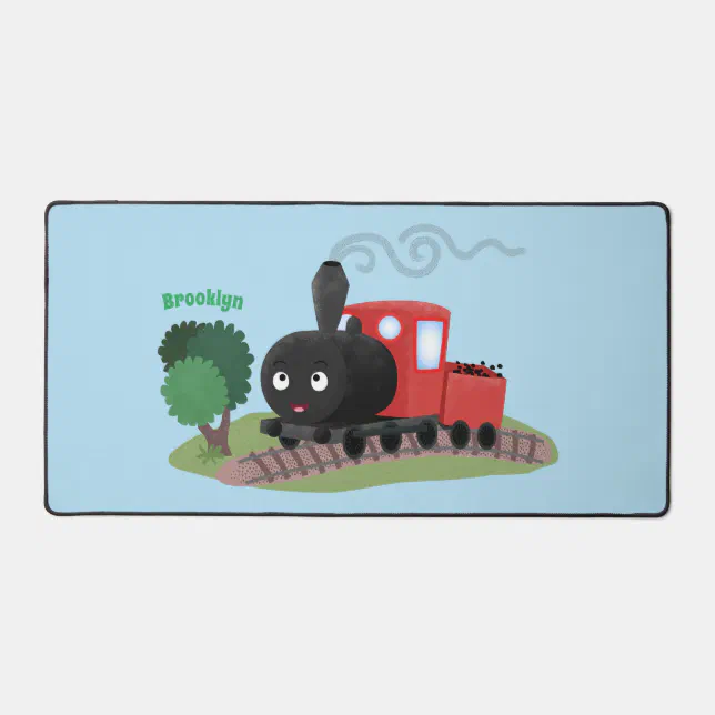 Cute steam train locomotive cartoon illustration desk mat | Zazzle