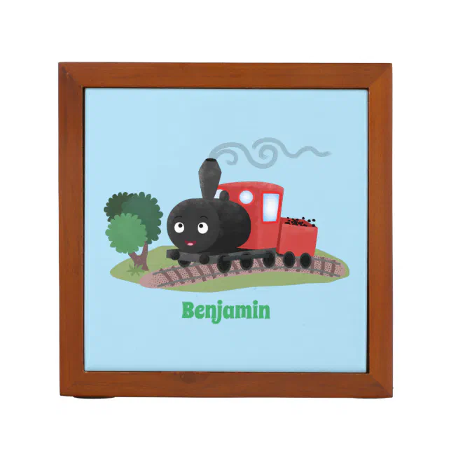 Cute steam train locomotive cartoon illustration desk organizer | Zazzle