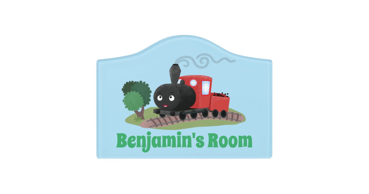 Cute steam train locomotive cartoon illustration door sign | Zazzle