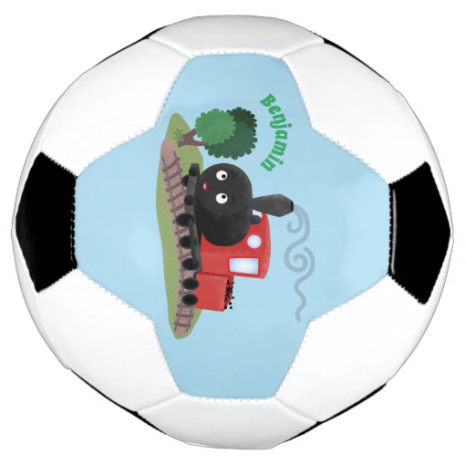 Cute steam train locomotive cartoon illustration soccer ball | Zazzle