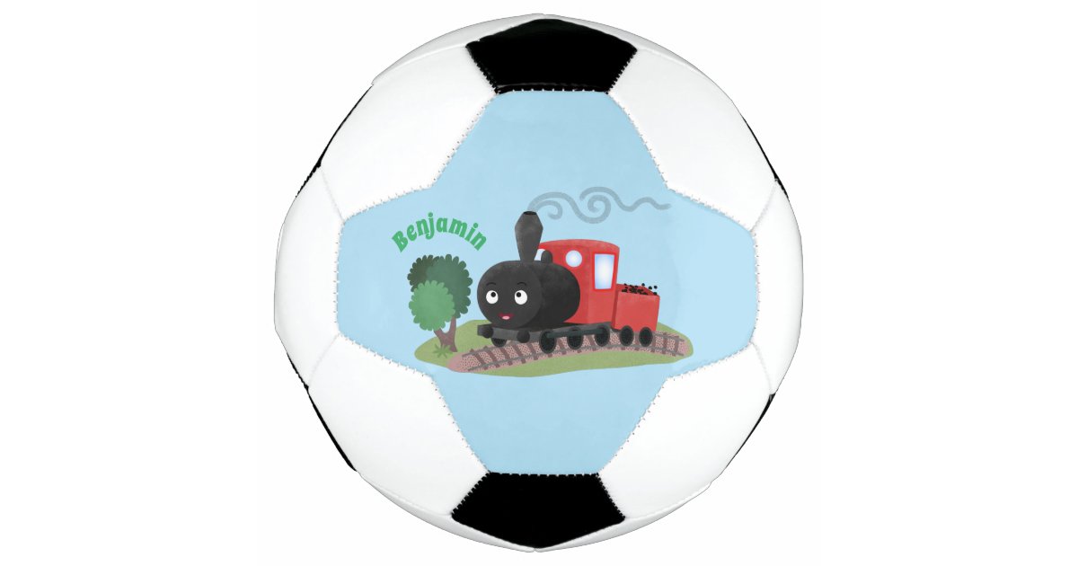 Cute steam train locomotive cartoon illustration soccer ball | Zazzle