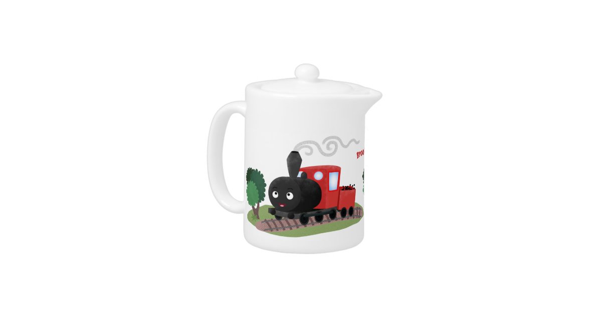Cute steam train locomotive cartoon illustration teapot | Zazzle