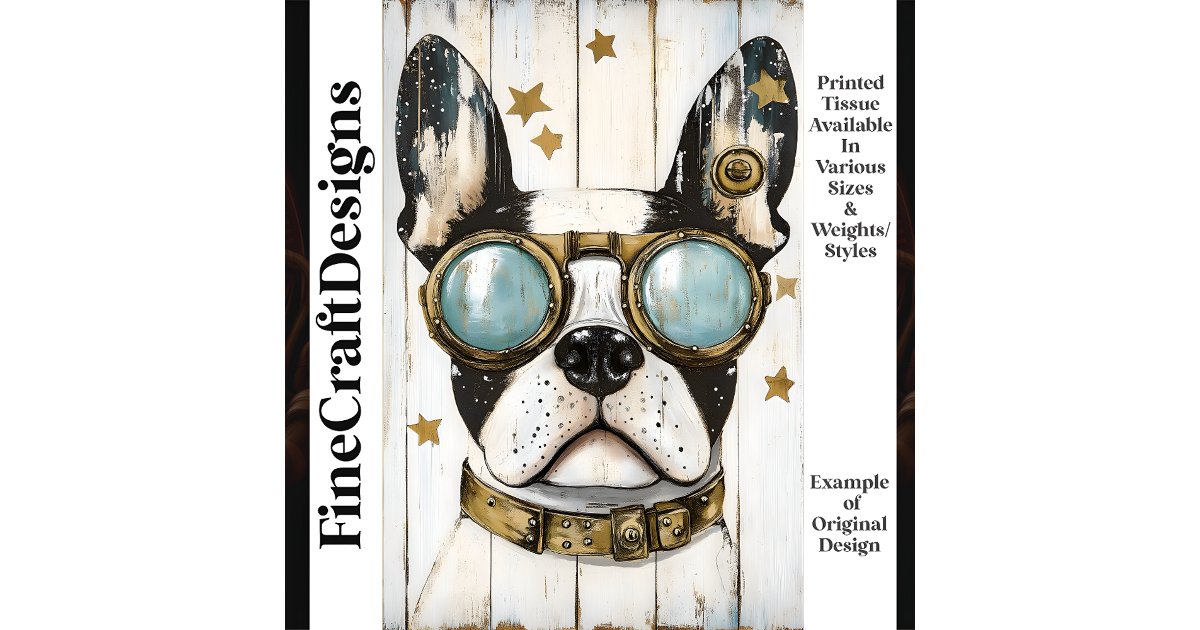 Cute Steampunk Boston Terrier Dog K6 Decoupage Tissue Paper | Zazzle