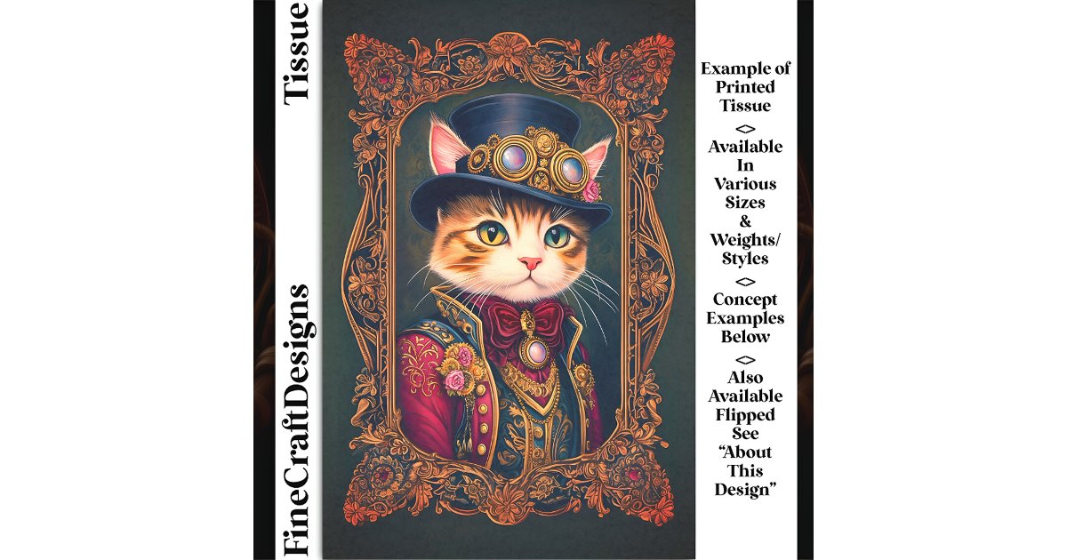 Cute Steampunk Cat, Top Hat, Frame DG4RG Decoupage Tissue Paper | Zazzle