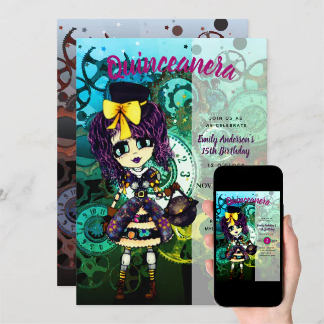 Cute STEAMPUNK Girl Cosplay Birthday Invitation | Zazzle