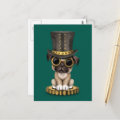 Cute Steampunk Pug Puppy Dog, teal Postcard | Zazzle