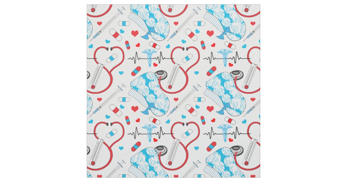 Cute Stethoscope Nurse | Doctor EKG Pattern Fabric | Zazzle