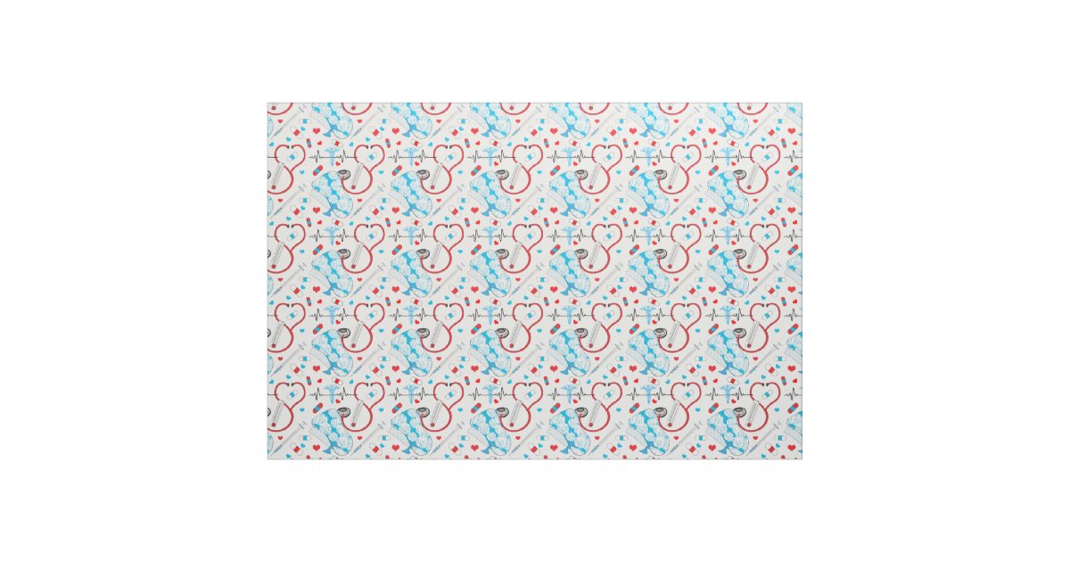 Cute Stethoscope Nurse | Doctor EKG Pattern Fabric | Zazzle