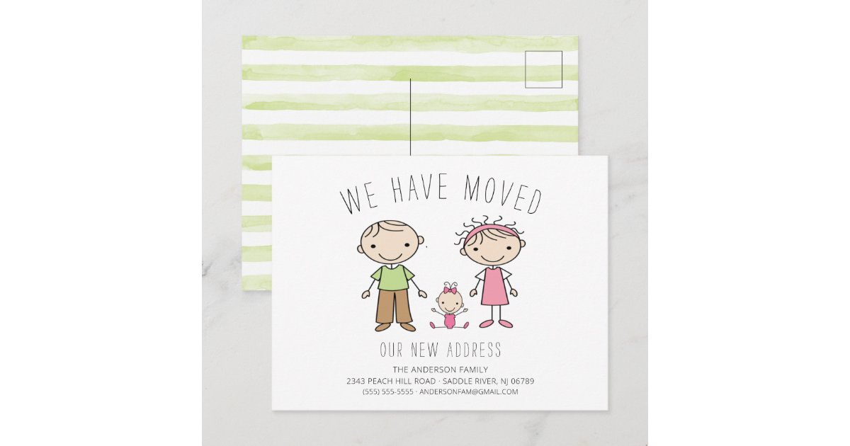Cute Stick Figure Family Moving Announcement Postcard | Zazzle