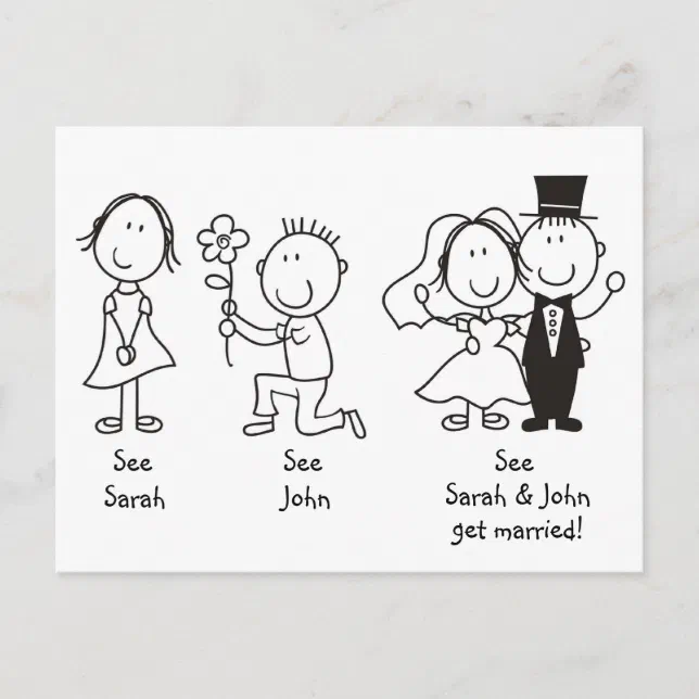 Cute Stick Figures Save the Date Postcards | Zazzle