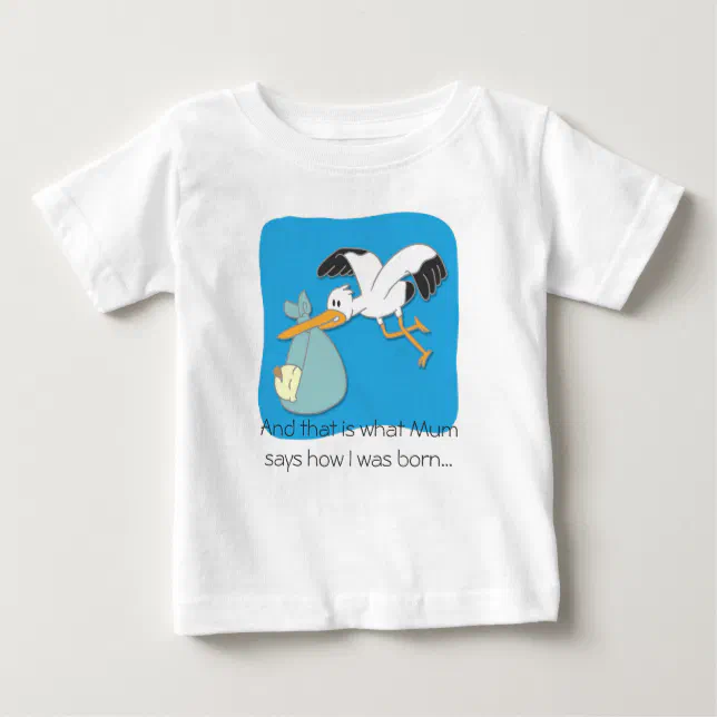 Cute Stork carrying baby cartoon T-shirt | Zazzle