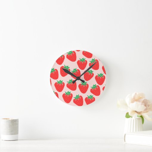Cute Strawberries Wall Clock | Zazzle