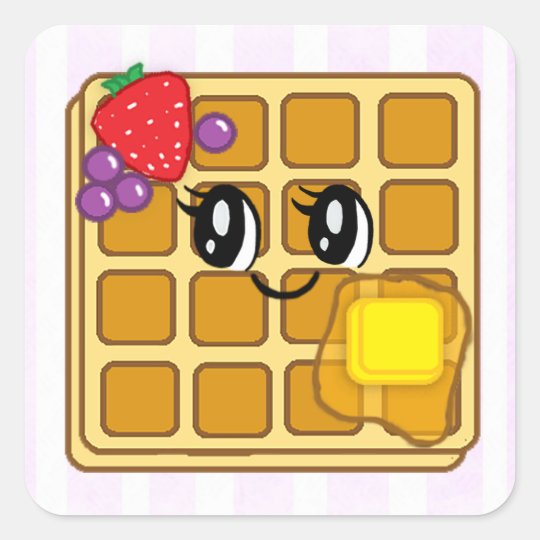 Cute Strawberry and Blueberry Waffle Cartoon Square Sticker | Zazzle.com