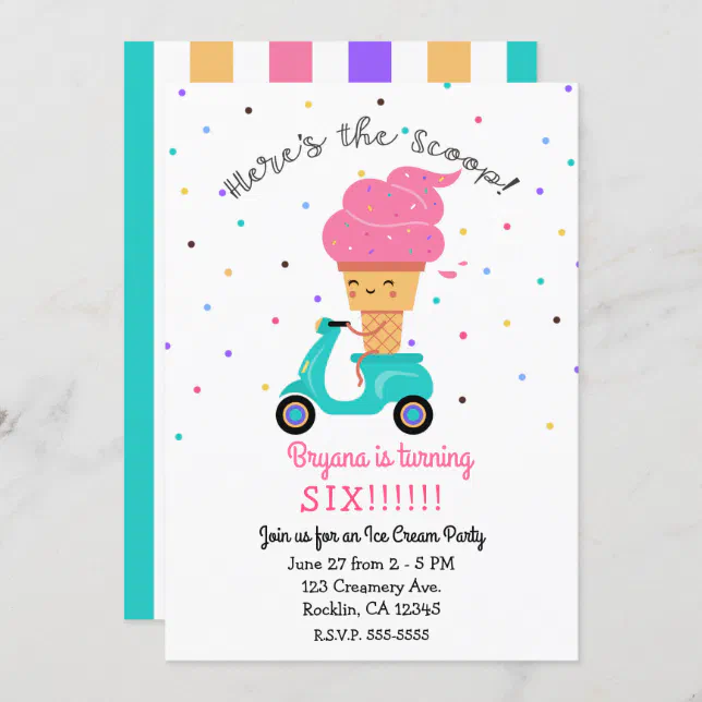 Cute Strawberry Cone Summer Ice Cream Party Invitation | Zazzle