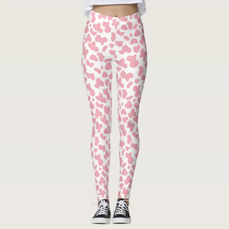 Cute Strawberry Cow Spots Pattern | Pink Leggings | Zazzle
