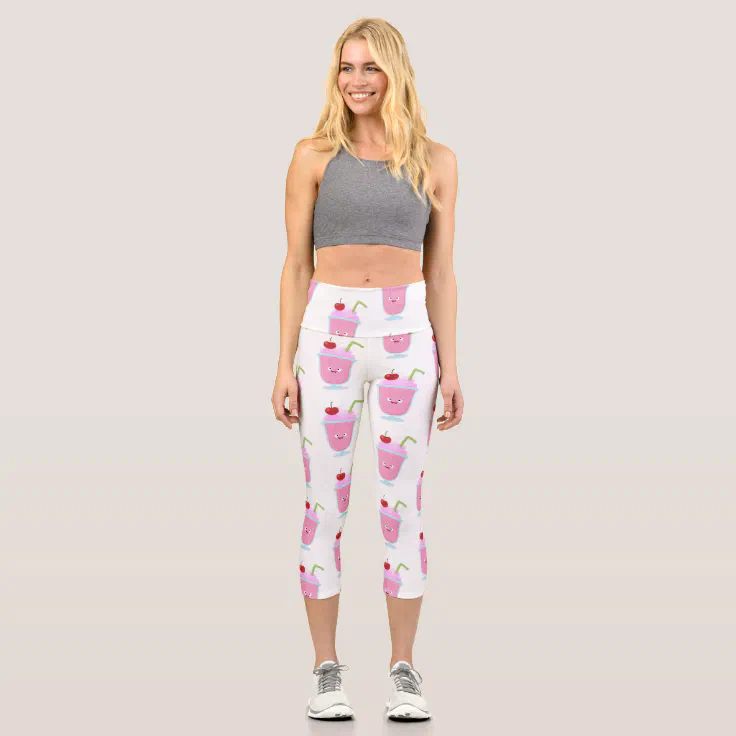 Cute strawberry ice cream sundae cartoon capri leggings | Zazzle