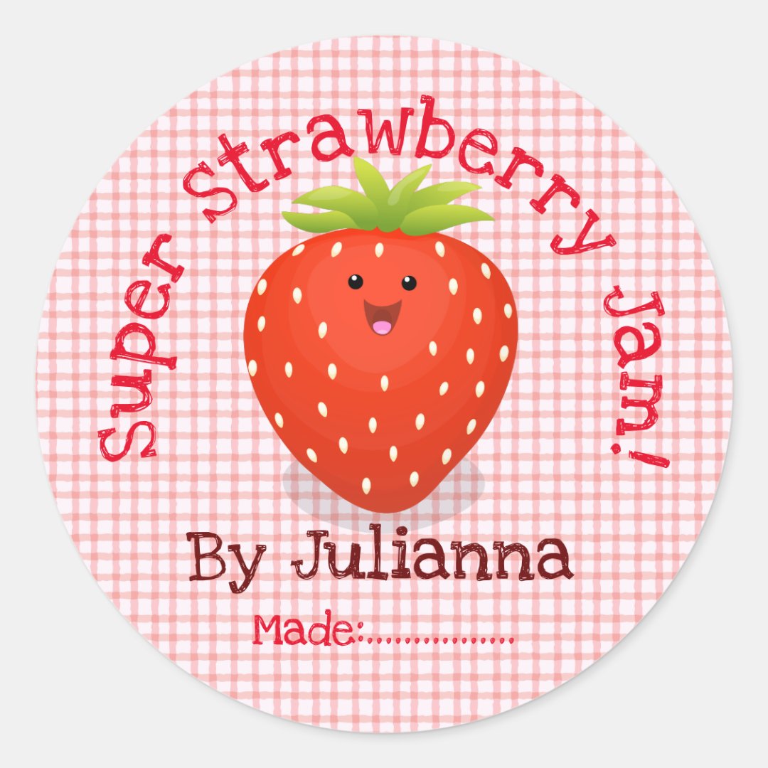 Cute strawberry jam cartoon illustration label | Zazzle