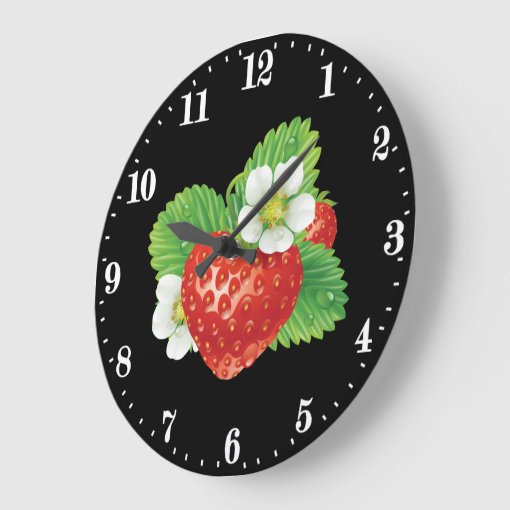 Cute strawberry lovers kitchen decor large clock | Zazzle