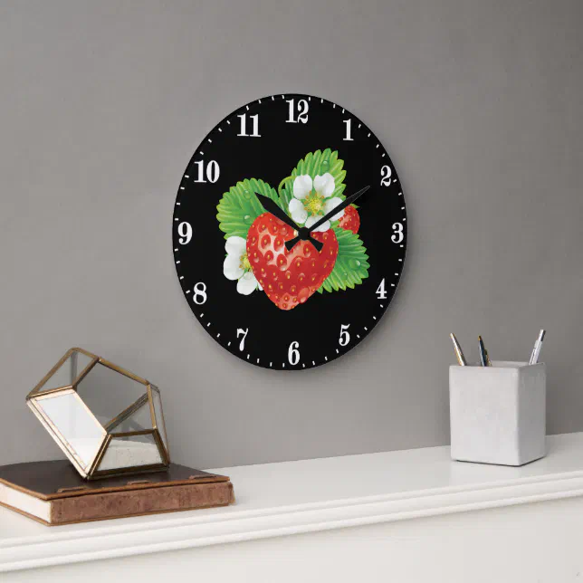 Cute strawberry lovers kitchen decor large clock | Zazzle