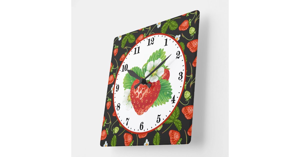 cute strawberry lovers kitchen square wall clock | Zazzle.com