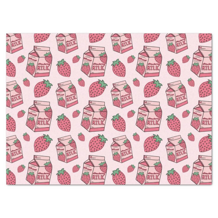 Cute Strawberry Milk Pattern Tissue Paper | Zazzle