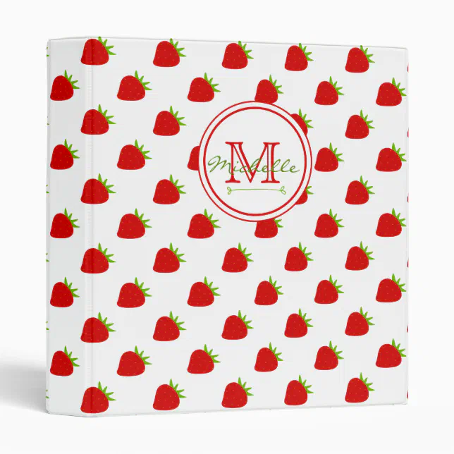 Cute Strawberry Pattern 3 Ring Binder | Zazzle