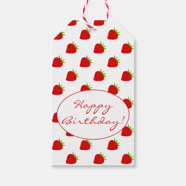 Cute Strawberry Pattern Birthday Gift Tags | Zazzle