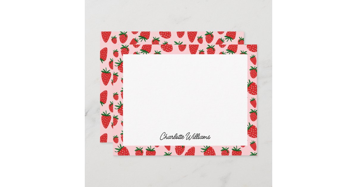 Cute Strawberry Pink Pattern Personalized Note Card | Zazzle
