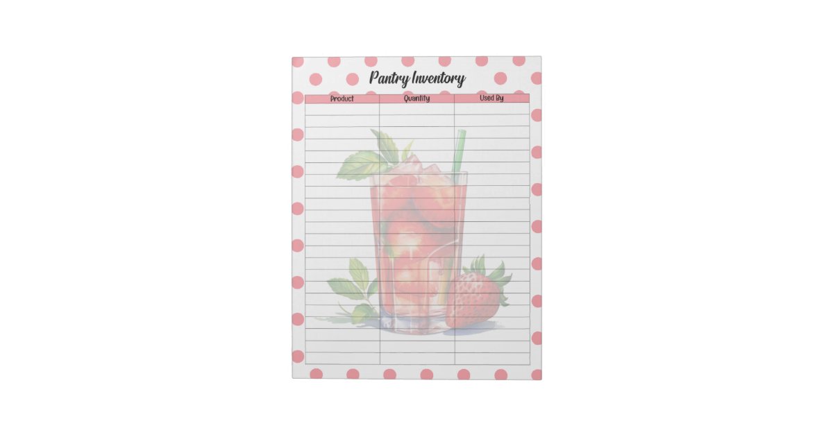 Cute Strawberry Treats Pantry Inventory List Notepad | Zazzle