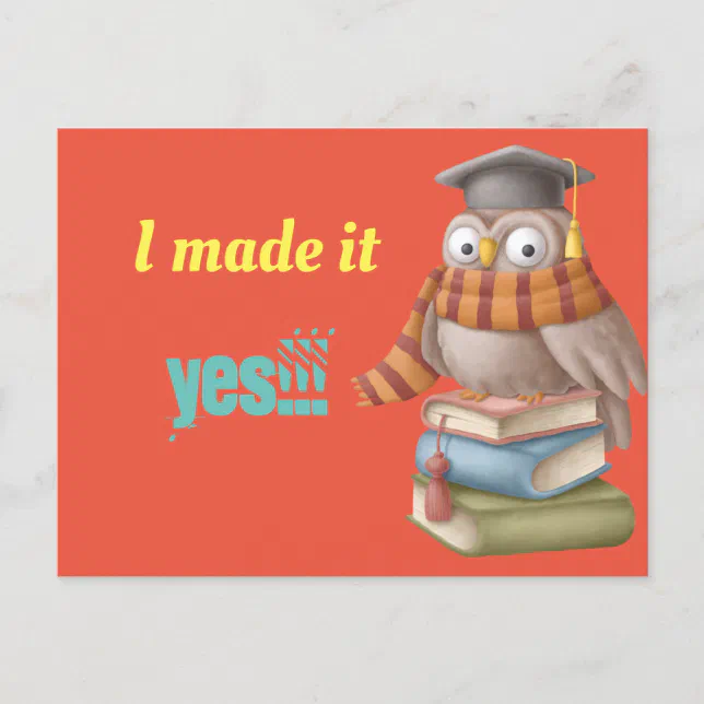 Cute student owl with books announcement postcard | Zazzle