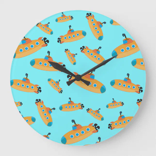 Cute Submarine Pattern Large Clock | Zazzle