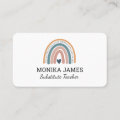 Cute Substitute Teacher Blue Boho Rainbow Business Card | Zazzle