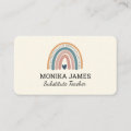 Cute Substitute Teacher Cream Boho Rainbow Business Card | Zazzle