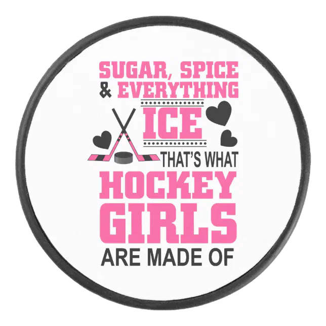 cute sugar and spice girls ice hockey hockey puck | Zazzle