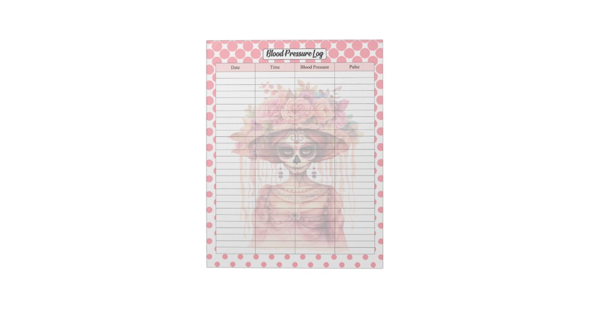 Cute Sugar Skull Blood Pressure Log Notepad | Zazzle