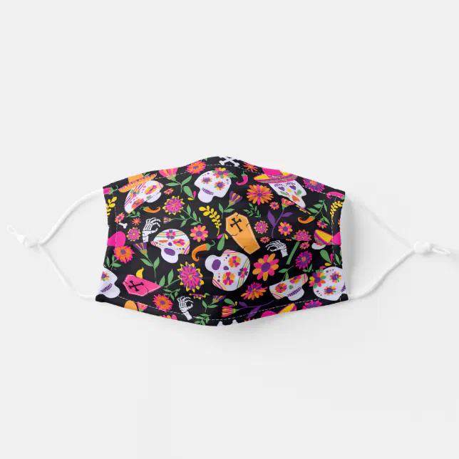 Cute Sugar Skull Day Of The Dead Adult Cloth Face Mask | Zazzle
