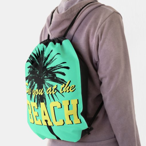 Cute summer beach bag | palm drawstring backpack | Zazzle