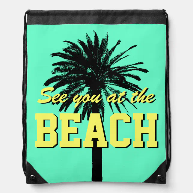 Cute summer beach bag | palm drawstring backpack | Zazzle