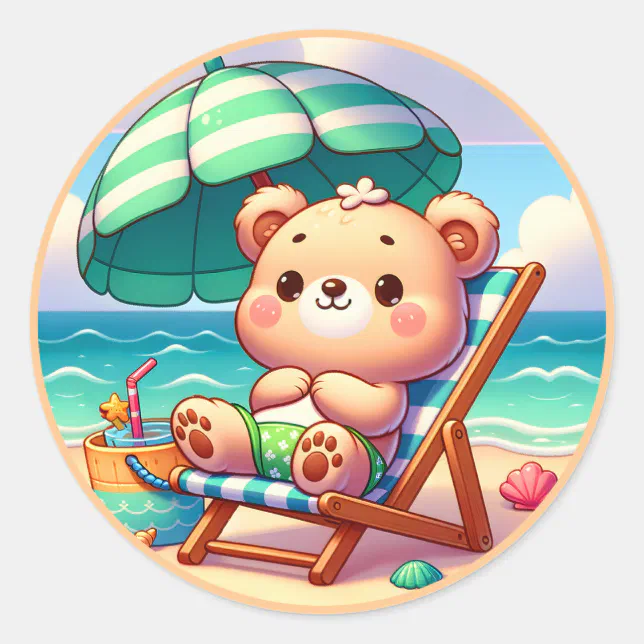 Cute Summer bear lovers Classic Round Sticker | Zazzle