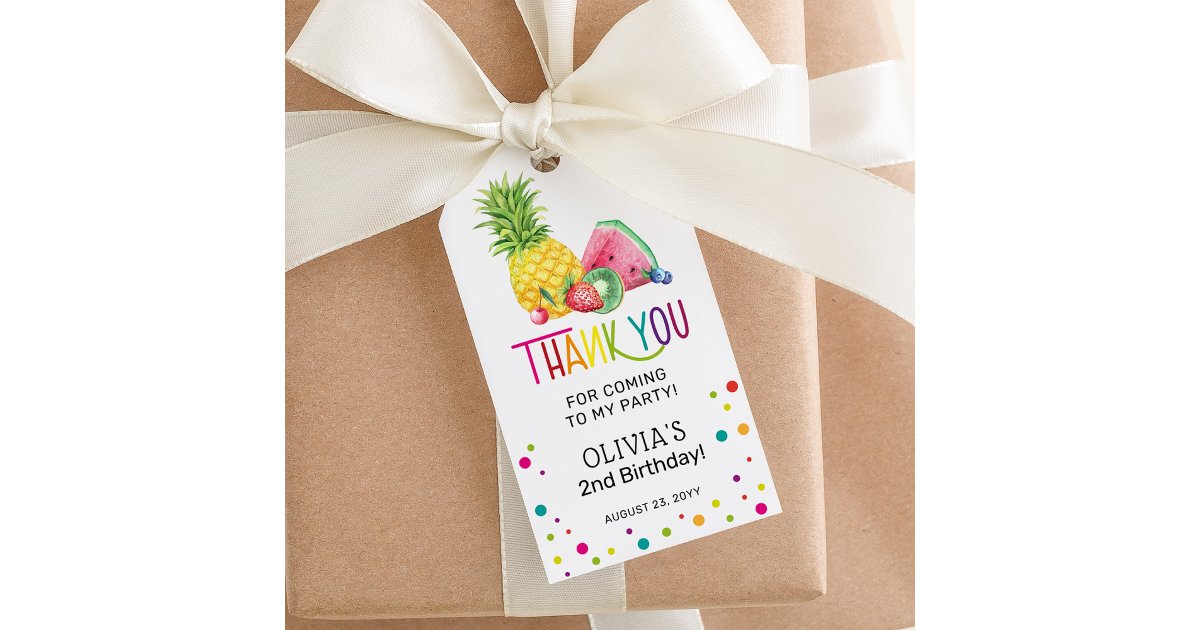 Cute Summer Fruit Birthday Thank You Favor Gift Tags | Zazzle