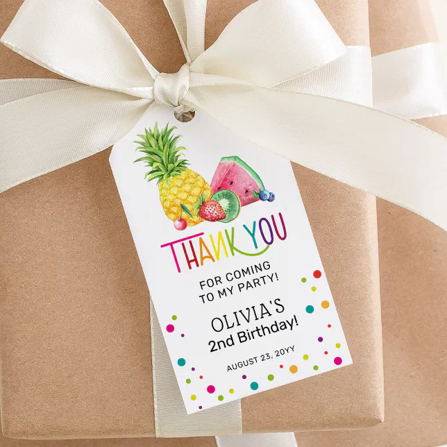 Cute Summer Fruit Birthday Thank You Favor Gift Tags | Zazzle