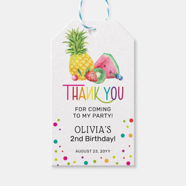 Cute Summer Fruit Birthday Thank You Favor Gift Tags | Zazzle