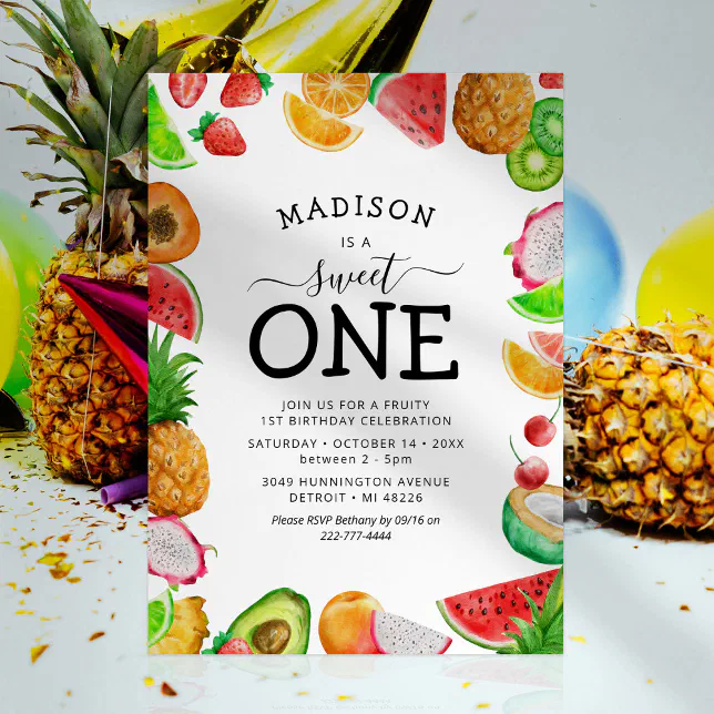 Cute Summer Fruit First Birthday Invitation | Zazzle