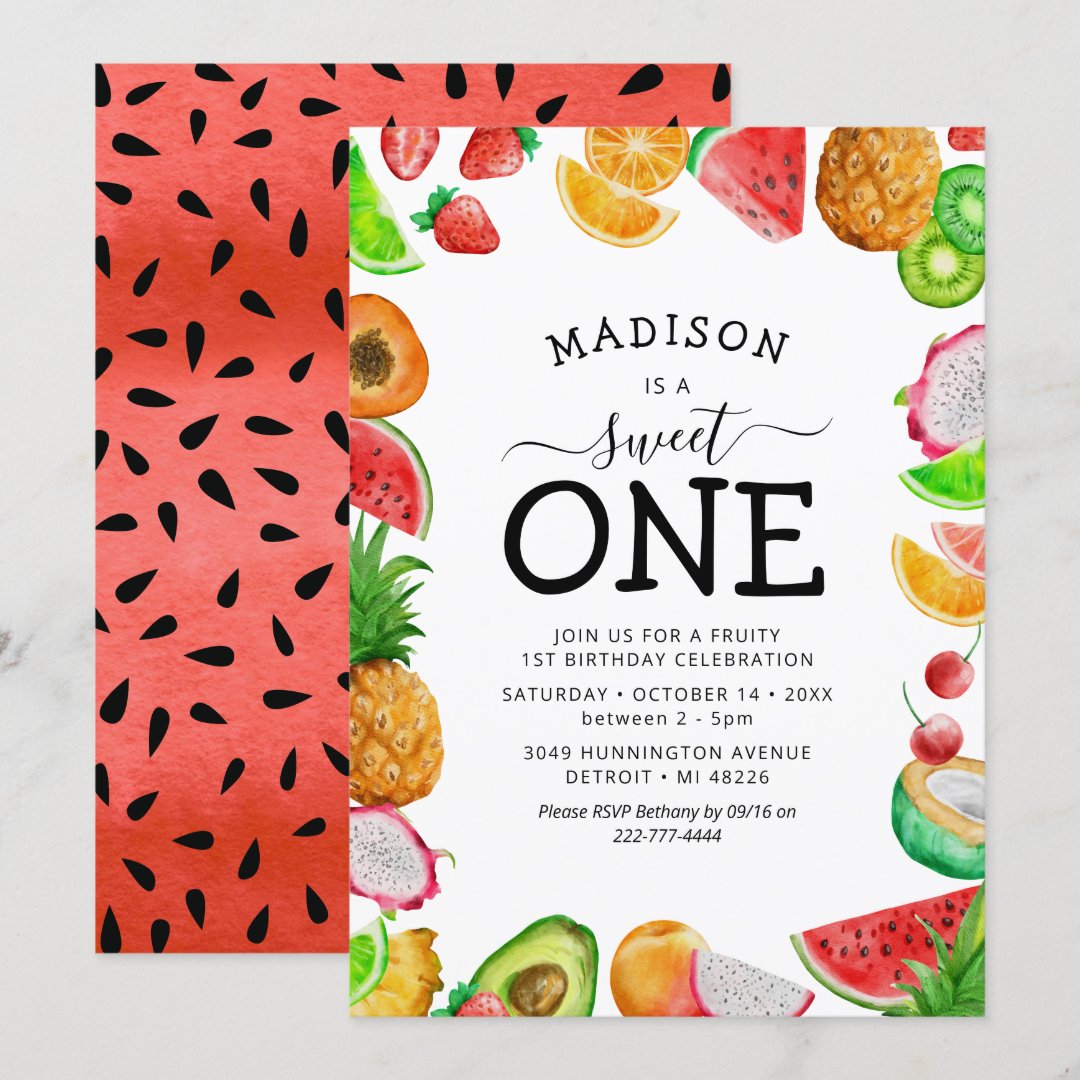 Cute Summer Fruit First Birthday Invitation | Zazzle