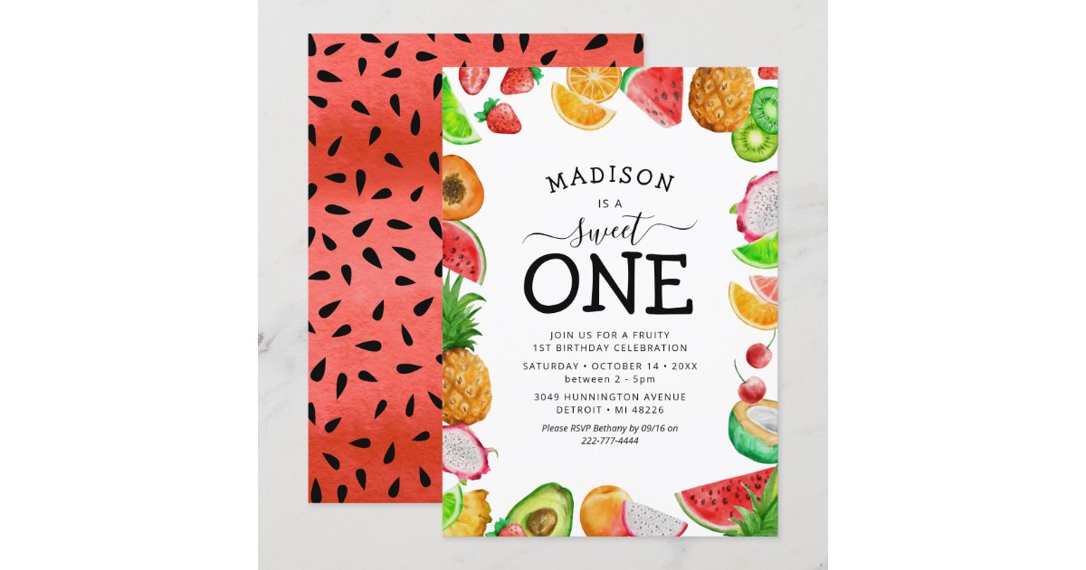 Cute Summer Fruit First Birthday Invitation | Zazzle